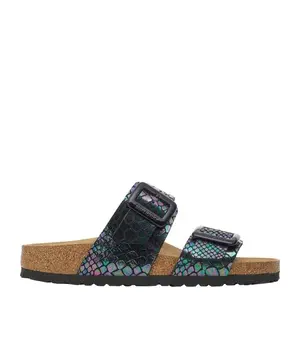 BIRKENSTOCK Two-strap Cork Slide Sandals With Iridescent Upper