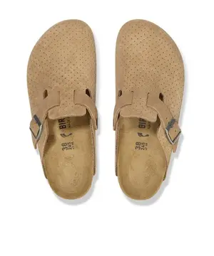 BIRKENSTOCK Perforated Suede Slip-on Clogs With Buckle - Brown