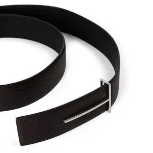 TOM FORD Leather Belt With Silver T-bar Buckle