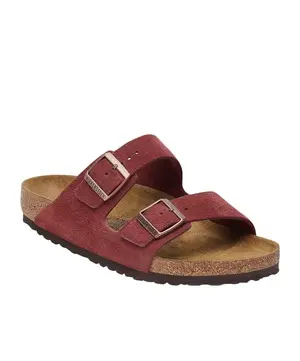 BIRKENSTOCK Dual-band Suede Slide Sandals - Red