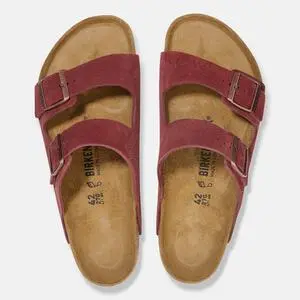BIRKENSTOCK Dual-band Suede Slide Sandals - Red