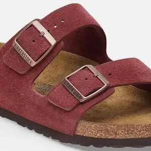 BIRKENSTOCK Dual-band Suede Slide Sandals - Red