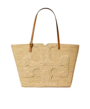 Tory Burch Woven Straw Tote With Embossed Logo