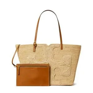 Tory Burch Woven Straw Tote With Embossed Logo