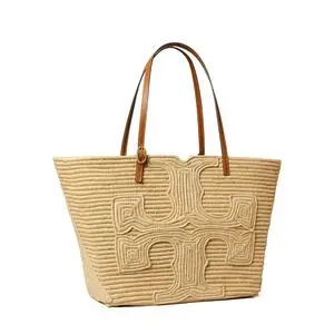 Tory Burch Woven Straw Tote With Embossed Logo