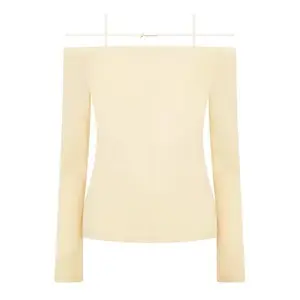 Jacquemus Off-shoulder Top With Embellished Branding - Light Ivory