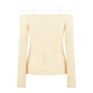Jacquemus Off-shoulder Top With Embellished Branding - Light Ivory