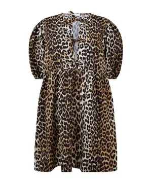 GANNI Leopard Print Dress With Bow Detail - Black