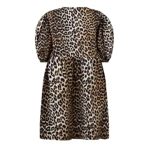 GANNI Leopard Print Dress With Bow Detail - Black
