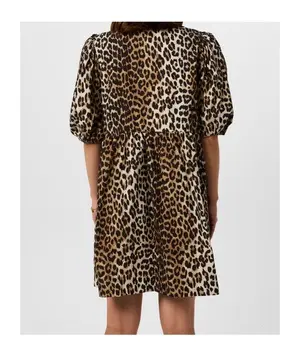 GANNI Leopard Print Dress With Bow Detail - Black