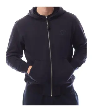 C.P. COMPANY Diagonal Raised Fleece Logo Full-zip Hoodie - Navy
