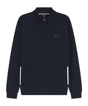 Hugo Boss Boss Zip-up Stand Collar Fleece Top - Navy
