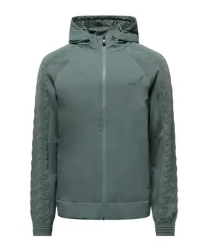 Hugo Boss Boss Kn Mirror Zip-up Hoodie With Textured Jacquard Sleeves