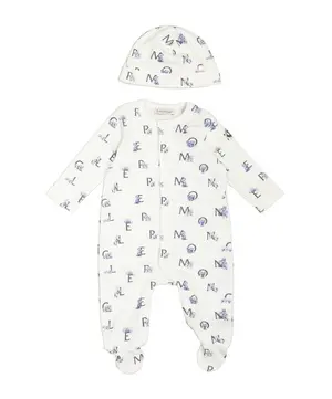 Moncler Letter Print Footed Sleepsuit And Hat Set