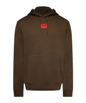 Hugo Boss Daratschi Cotton Terry Hoodie With Logo Label - Brown