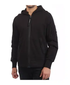 C.P. COMPANY Diagonal Raised Fleece Lens Zip Hoodie - Black