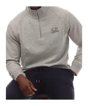 C.P. COMPANY Diagonal Raised Fleece Half Zip Logo Sweatshirt