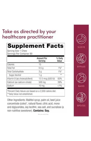 BARIATRIC ADVANTAGE Calcium Citrate Chewy Bites Highly Absorbable Vitamin D3 Supplement 90 Count