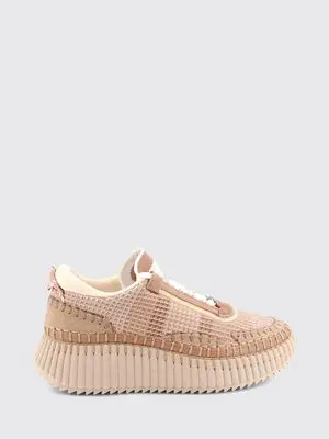 Chloé Chloé Nama Platform Sneakers In Leather And Mesh Hazel