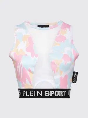 PLEIN SPORT Cropped Camouflage Print Top With Mesh Detail - Blue