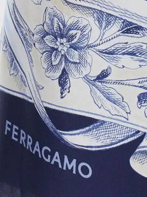 FERRAGAMO Floral Print Silk Wrap Midi Skirt - Blue