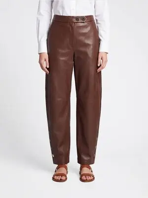 Sportmax Tailored Leather Trousers With Button Detailing - Brown