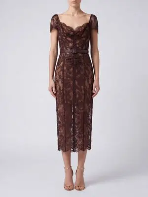 SELF-PORTRAIT Lace Belted Dress