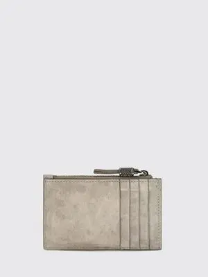 Brunello Cucinelli Suede Leather Zipped Flat Card Holder With Logo