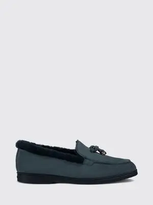 DOUCAL'S Suede Shearling Lined Loafers - Blue