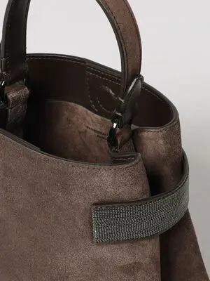 Brunello Cucinelli Suede Handbag With Monili Embellishment - Brown