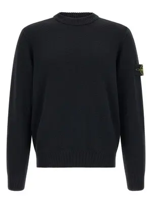 Stone Island Wool Sweater With Textured Knit And Logo Patch - Blue