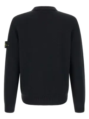 Stone Island Wool Sweater With Textured Knit And Logo Patch - Blue