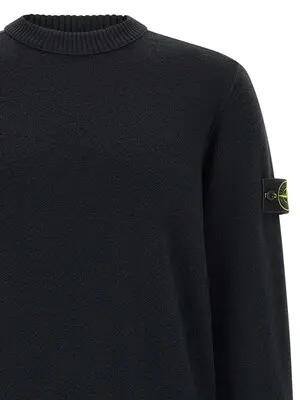 Stone Island Wool Sweater With Textured Knit And Logo Patch - Blue
