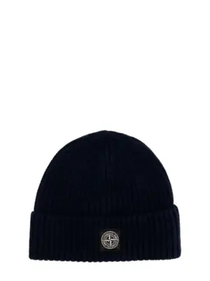 Stone Island Logo Wool Beanie - Blue