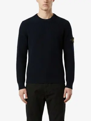 Stone Island Ribbed Crew Neck Wool Sweater