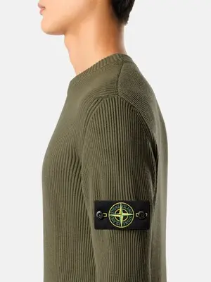 Stone Island Wool Sweater With Sleeve Patch - Green