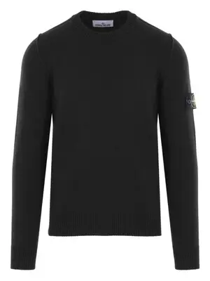 Stone Island Wool Sweater With Logo Patch - Black