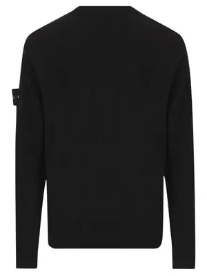 Stone Island Wool Sweater With Logo Patch - Black