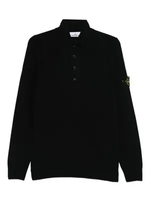 Stone Island Wool Turtleneck Sweater With Buttoned Placket And Logo Patch
