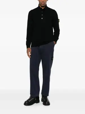 Stone Island Wool Turtleneck Sweater With Buttoned Placket And Logo Patch