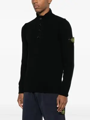 Stone Island Wool Turtleneck Sweater With Buttoned Placket And Logo Patch