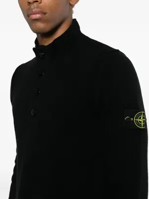 Stone Island Wool Turtleneck Sweater With Buttoned Placket And Logo Patch