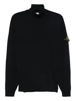 Stone Island Wool Turtleneck Sweater With Logo Patch - Blue