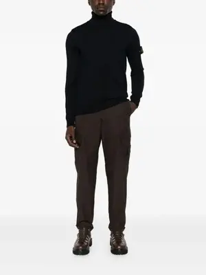 Stone Island Wool Turtleneck Sweater With Logo Patch - Blue
