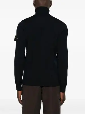 Stone Island Wool Turtleneck Sweater With Logo Patch - Blue