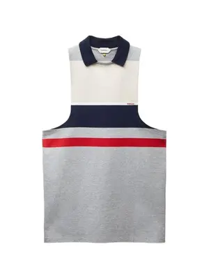 Versace Color-blocked Striped Mini Dress With Medusa Pin - White