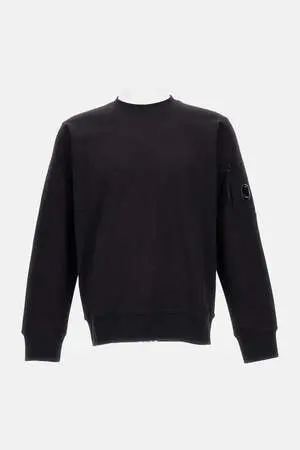 C.P. COMPANY Diagonal Raised Fleece Crewneck Sweater With Lens Detail - Black