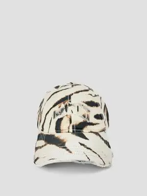 GANNI Washed Cotton Canvas Zebra Print Cap - Egret