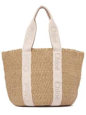 Chloé Large Woody Tote Handbag Beige
