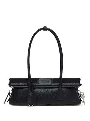 MAISON MARGIELA Embossed Grained Leather Handbag With Round Handles And Removable Strap - Nero